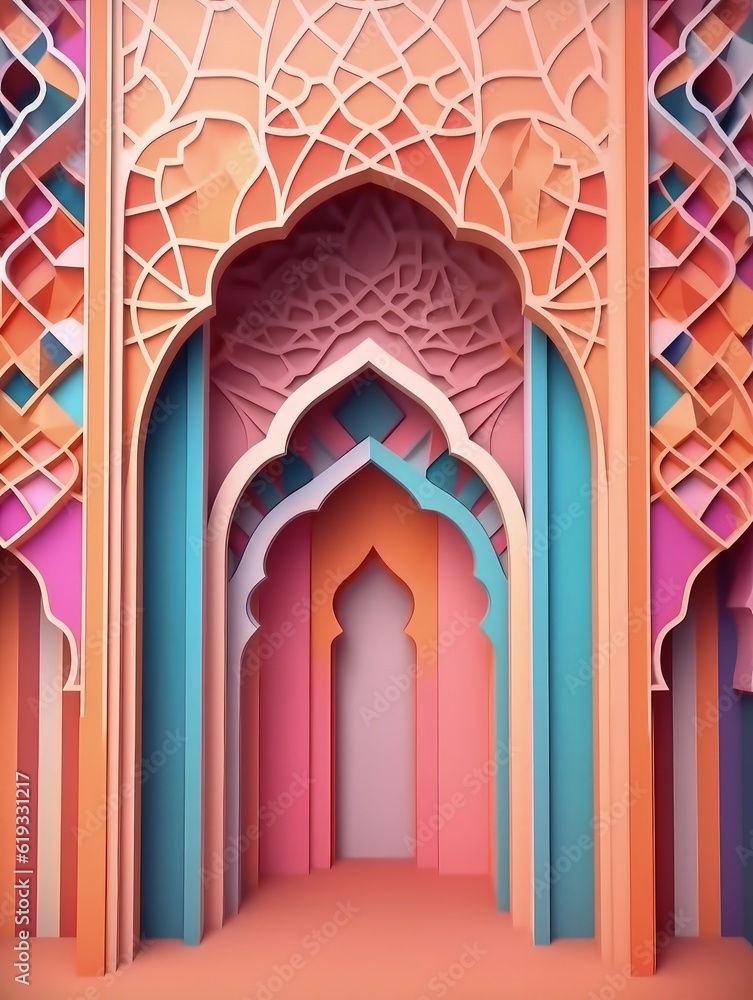 Paper Mosque Reverence Minimalistic 3D Craft Style Illustration for ...
