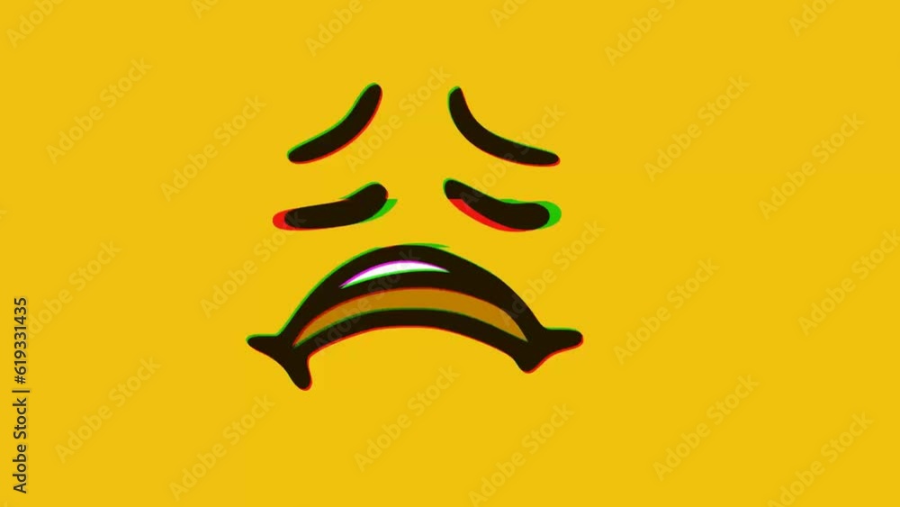 Sad Face emoticon with glitch effect on yellow background, Cartoon face ...