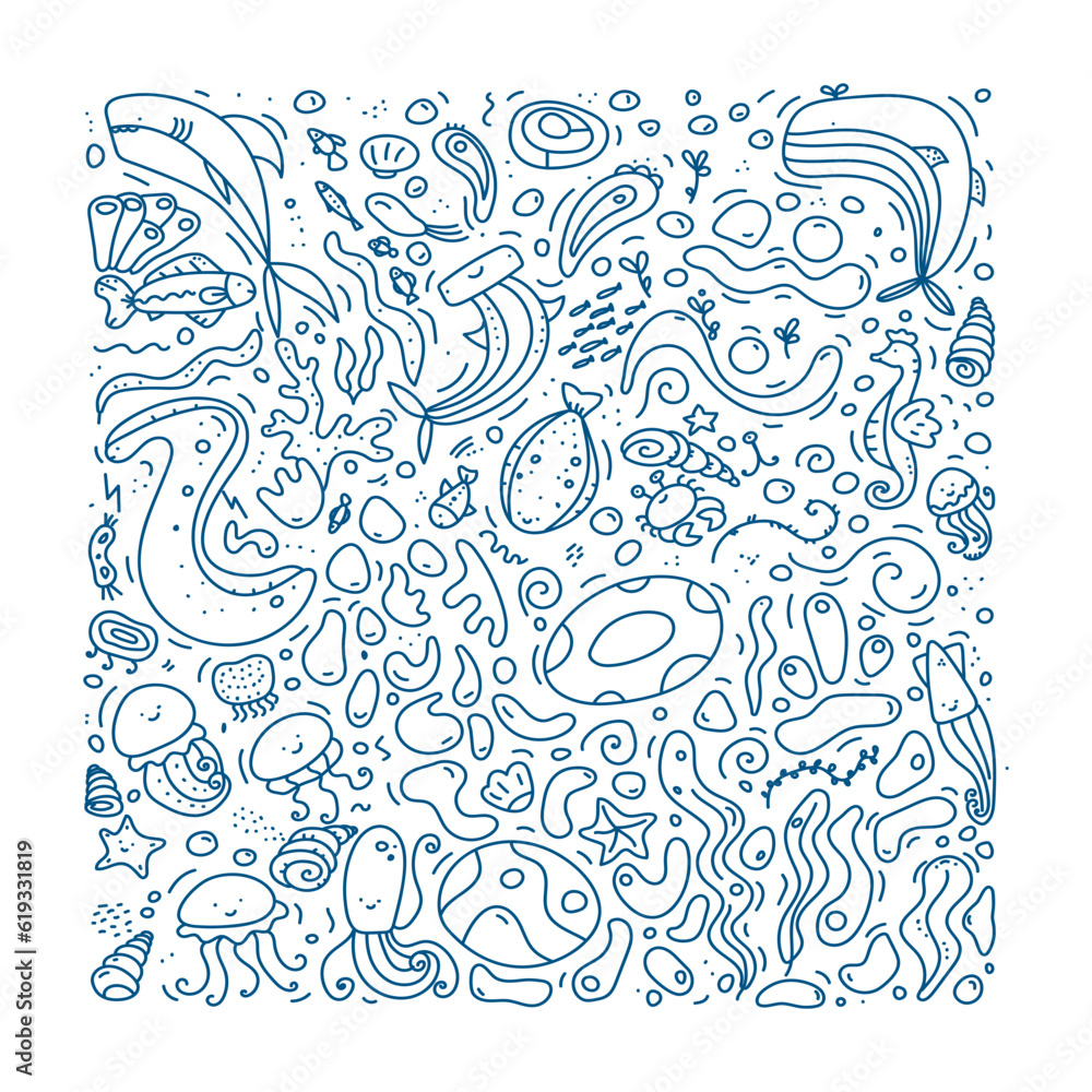 sea animals doodle vector set Stock Vector | Adobe Stock