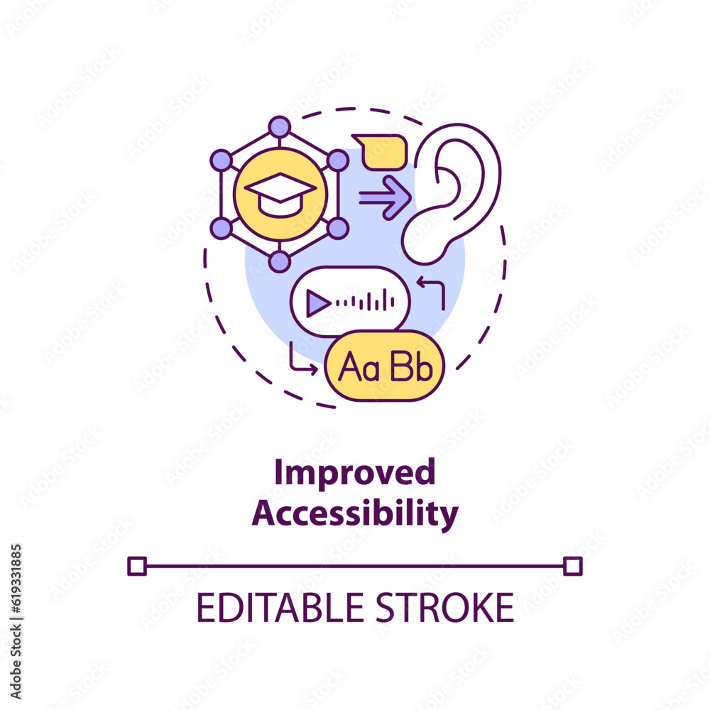 2D multicolor icon representing improved accessibility in AI education ...