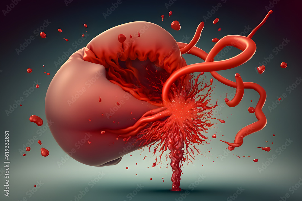 Blood vessel with an enlarged ball filled with blood, blood. A ...