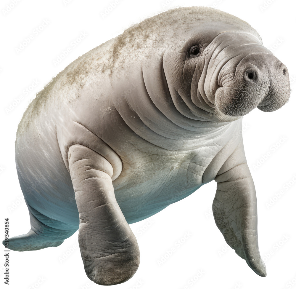 Manatee swimming in the water isolated on white background as ...
