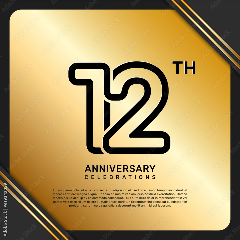 12th anniversary celebration template design with simple and luxury ...
