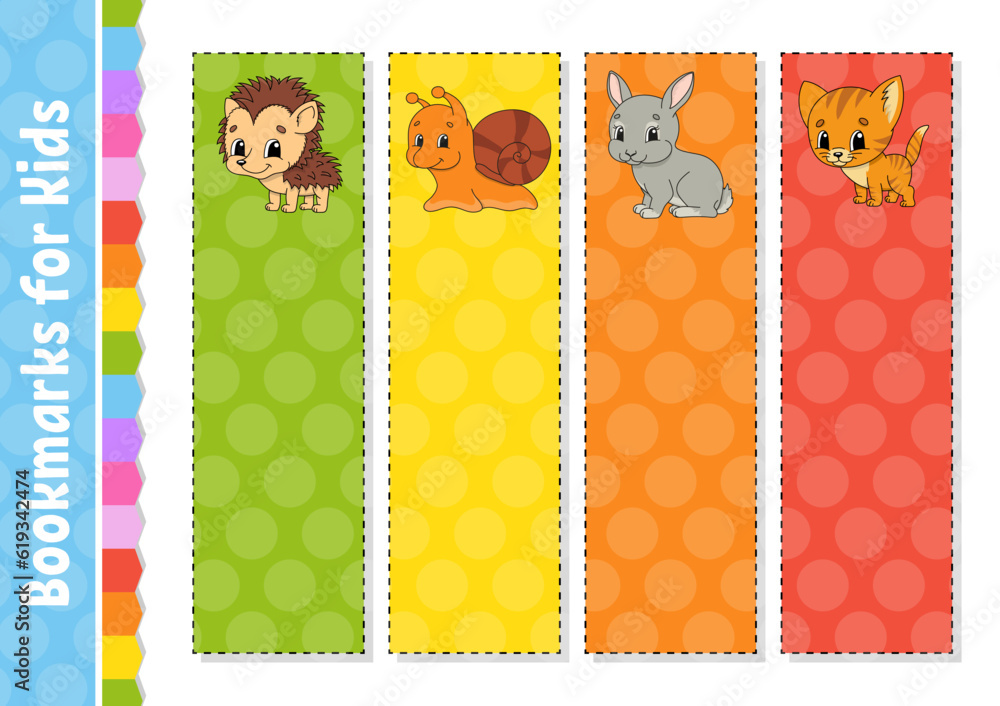 Set of paper bookmarks for books with cute cartoon characters. For kids ...