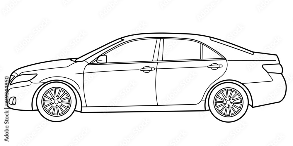 Classic business class sedan car. 4 door car on white background. Side ...