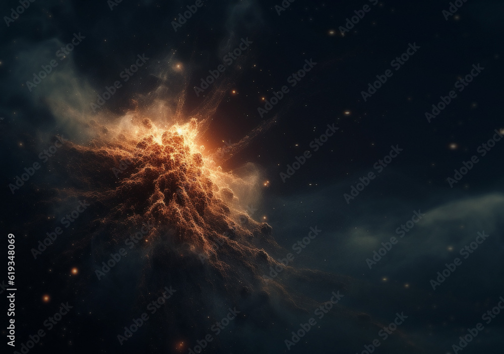 Galaxy, universe and explosion with smoke of cloud for astrology ...