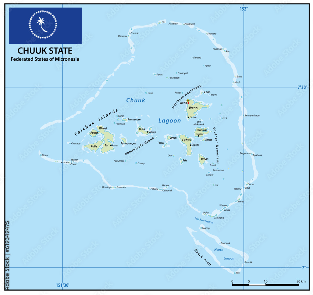Vector map of Chuuk State, Federated States of Micronesia Stock Vector ...
