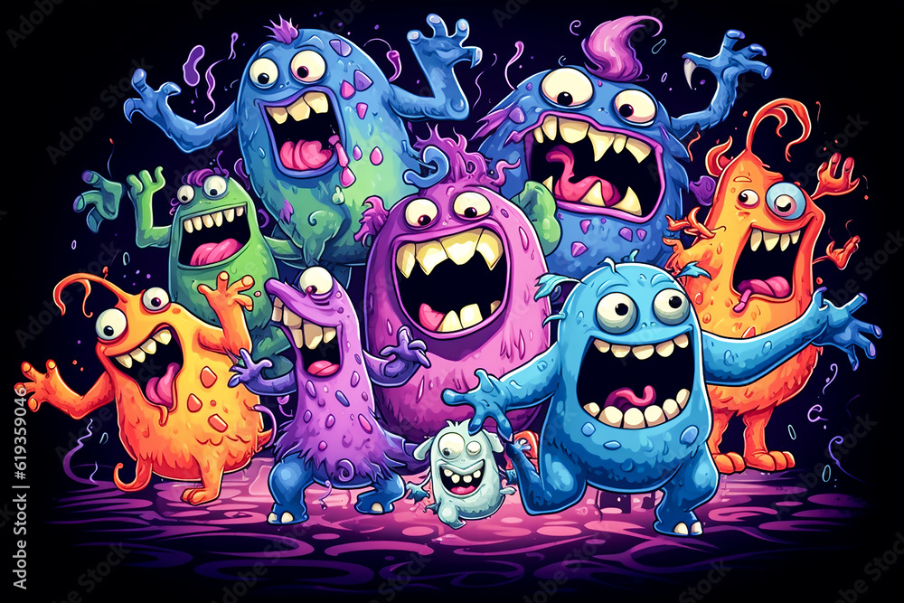 Cartoon Monster Disco. Generative AI. A digital illustration of a group ...