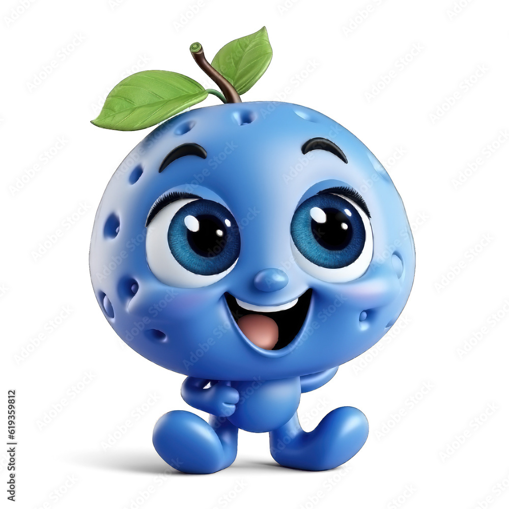 Happy blueberry with smile Cute Cartoon on transparent background Stock ...