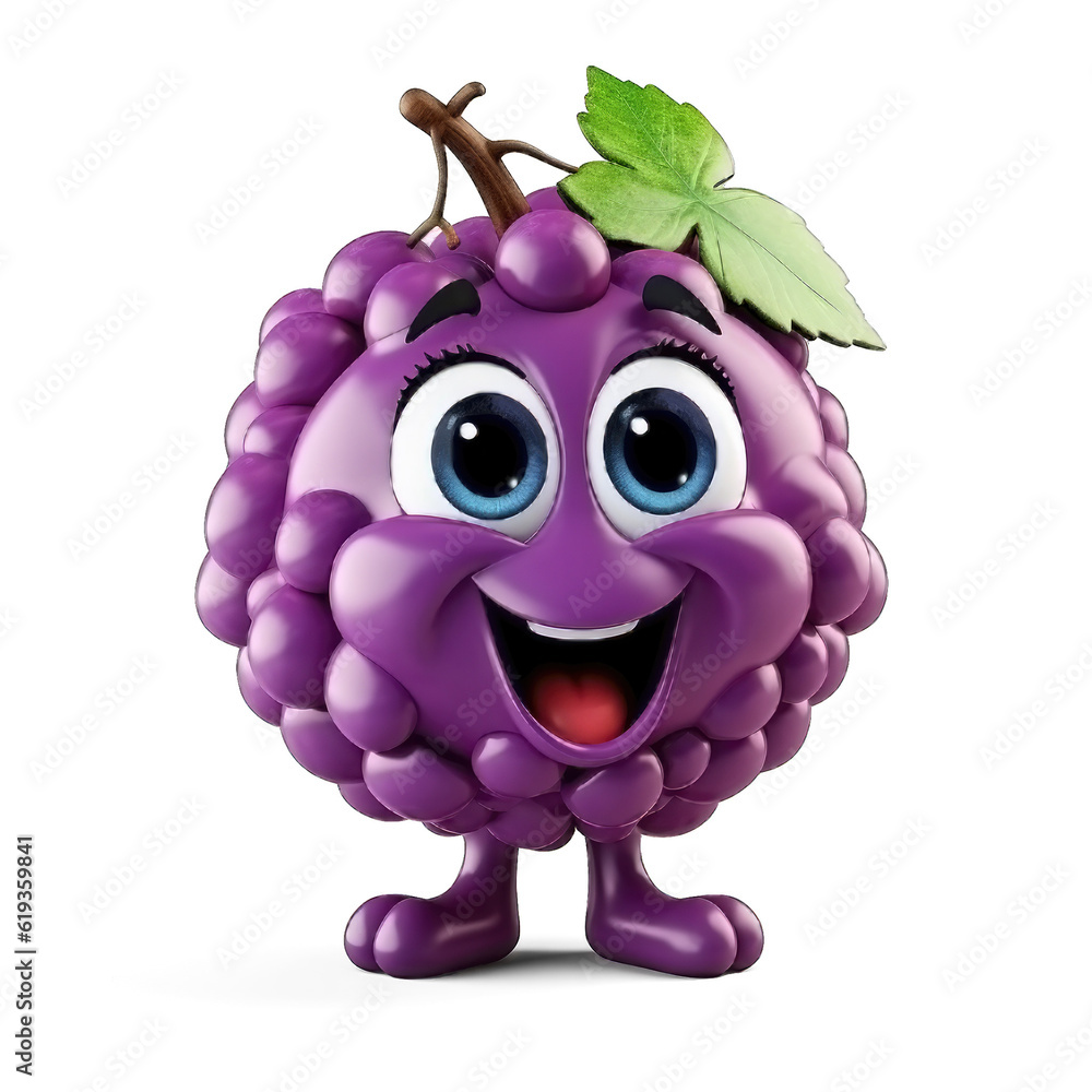 Happy grape with smile Cute Cartoon on transparent background Stock ...