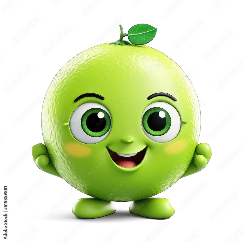 Happy lime with smile Cute Cartoon on transparent background Stock ...