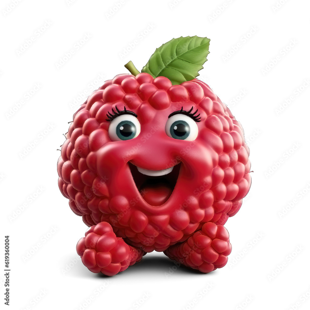 Happy raspberry with smile Cute Cartoon on transparent background Stock ...