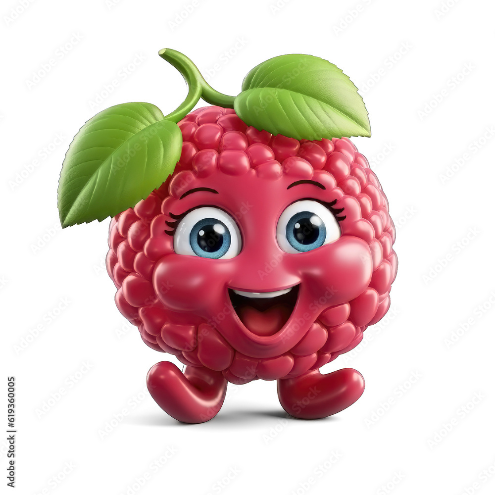 Happy raspberry with smile Cute Cartoon on transparent background Stock ...