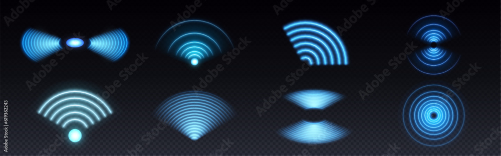 3d wifi neon light symbol technology vector effect. Abstract wireless ...