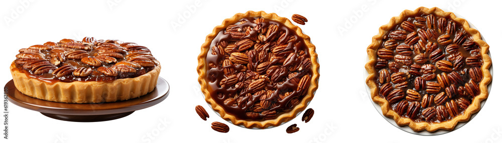 Set of three types of Pecan Pie. Cooking design elements of natural ...