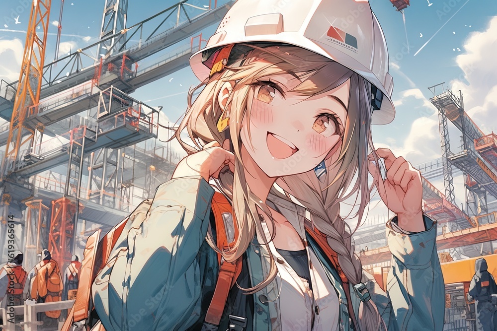 beautiful girl Construction worker shape the skyline, transforming ...