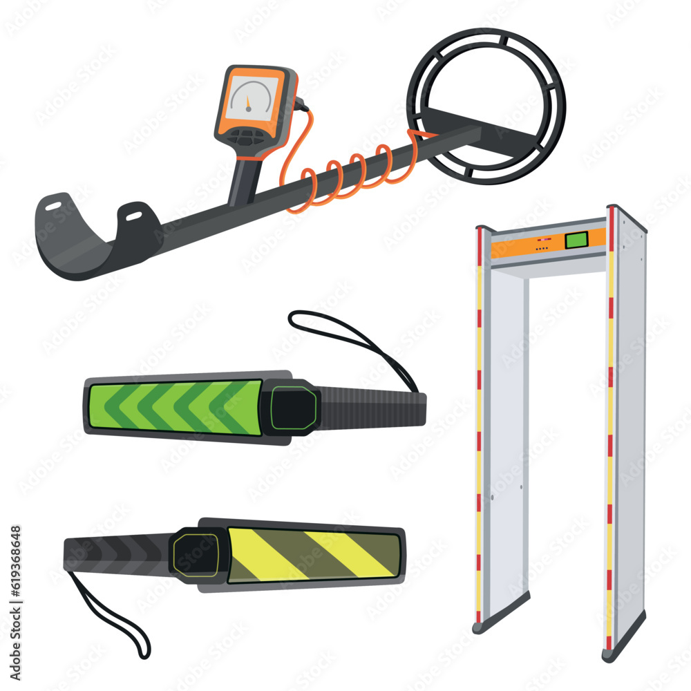 Set of modern metal detectors in a cartoon style. Vector illustration ...