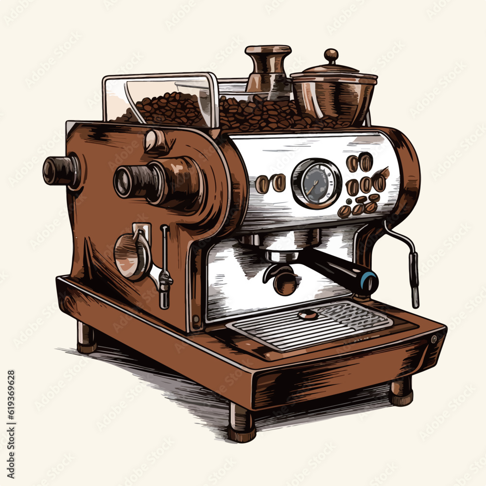 painted coffee beans, espresso, Coffee machine sketch, vector drawing ...