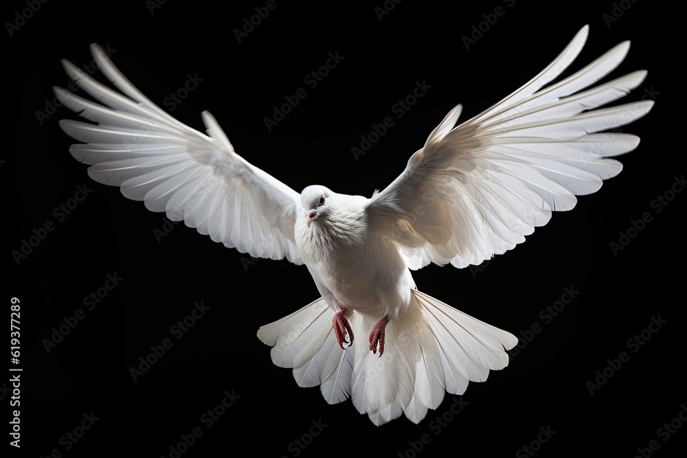 White dove swooping down, photo realistic, black background Stock Photo ...