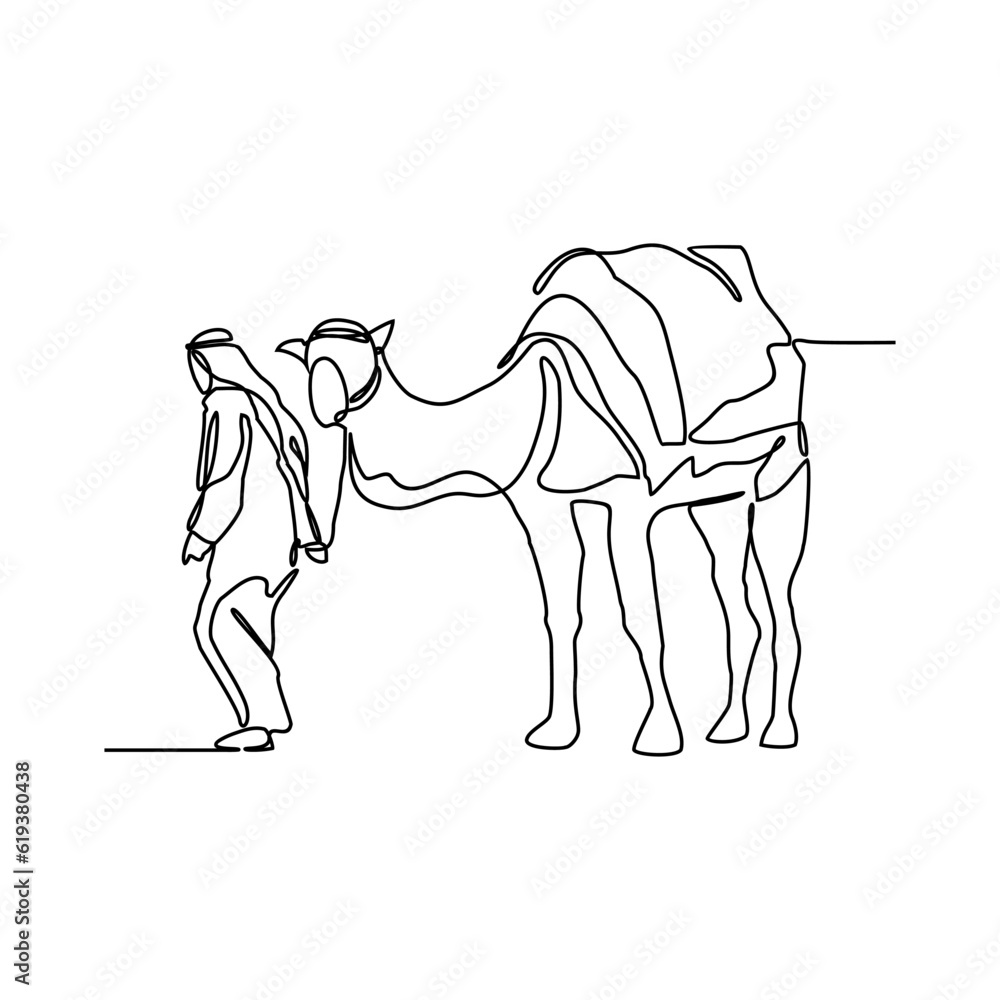 Vecteur Stock One continuous line drawing of people are riding camels ...