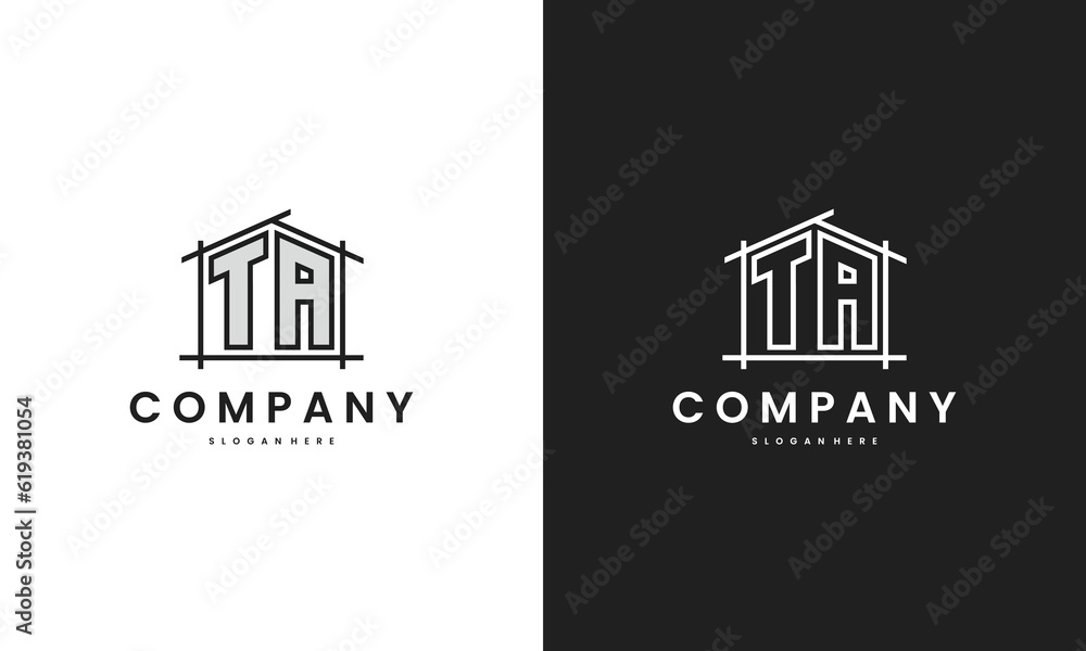 Initial TA home logo with creative house element in line art style ...