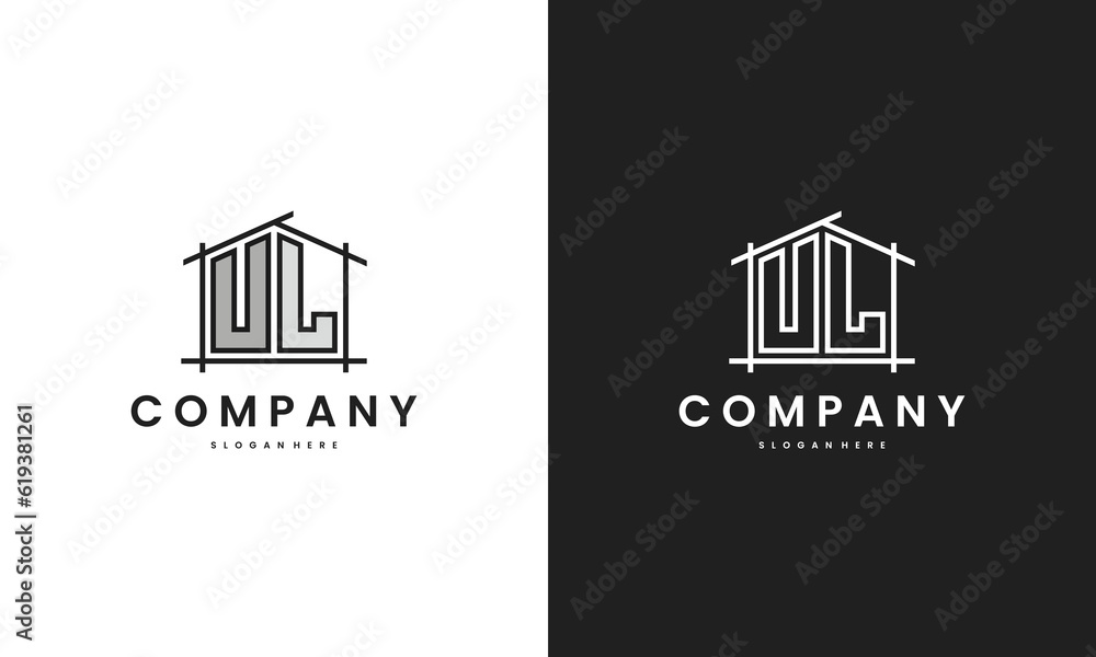 Initial UL home logo with creative house element in line art style ...
