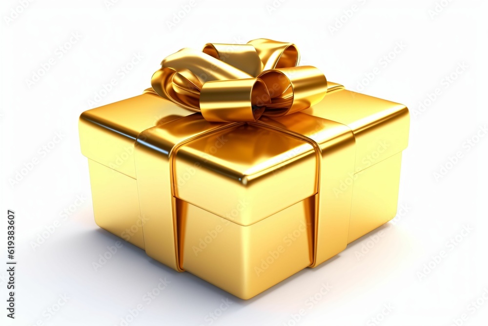 cadeau doré avec joli nœud sur fond blanc, illustration anniversaire ...
