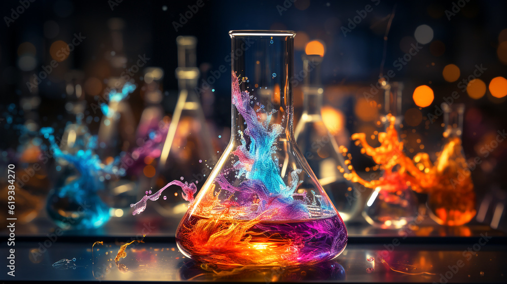 Vivid colorful explosion in lab beaker. Generative AI image. Stock ...