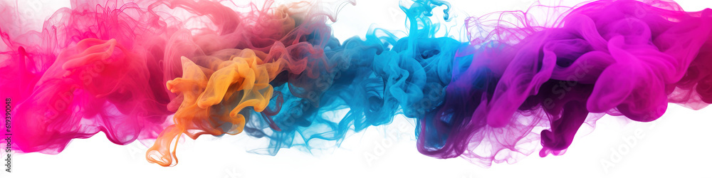 panorama wide shot of multi colored smoke bomb explosion clouds on ...