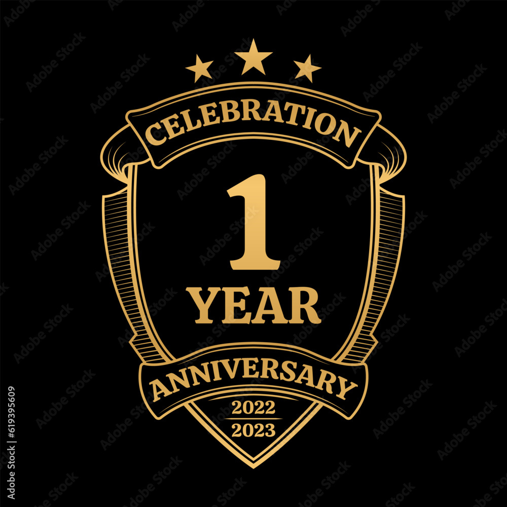 1 years anniversary icon or logo. 1st jubilee celebration, business ...