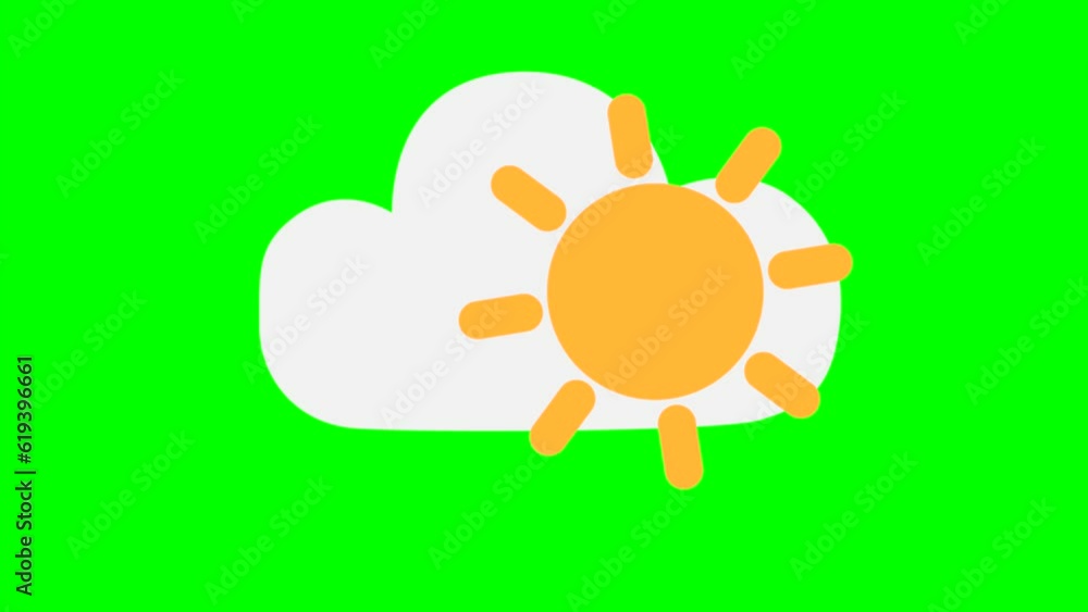 Cartoon simple sun rotation icon on cloud background green screen ...