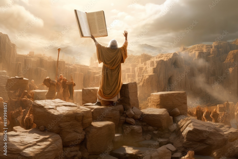 Moses raising the Gods Law the 10 Commandments Generative AI ...