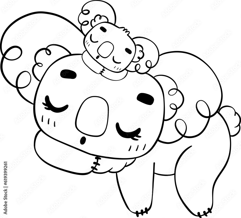 Sweet Mother's Day Koala Hug . Adorable Cartoon outline Hand Drawing ...