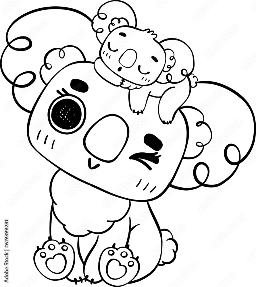 Sweet Mother's Day Koala Hug . Adorable Cartoon outline Hand Drawing ...