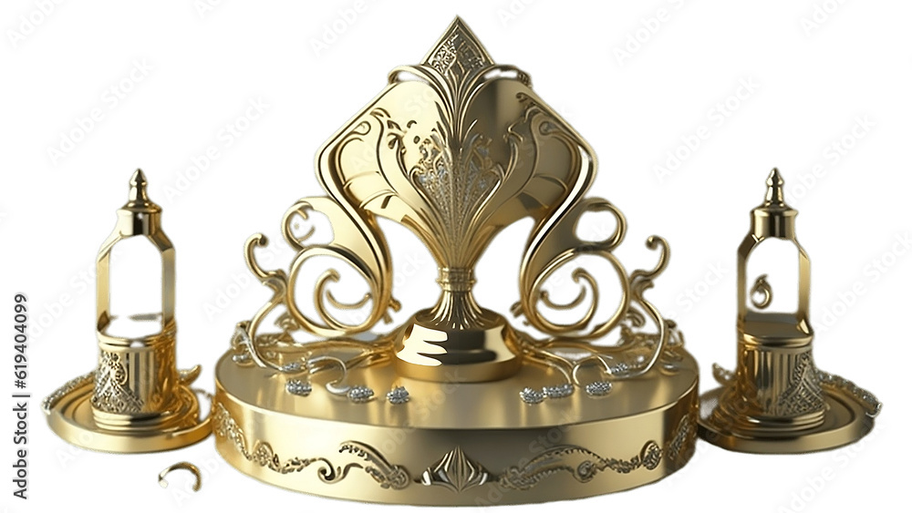 Podium Glory and Elegance: Majestic Royal Crown on White Background ...