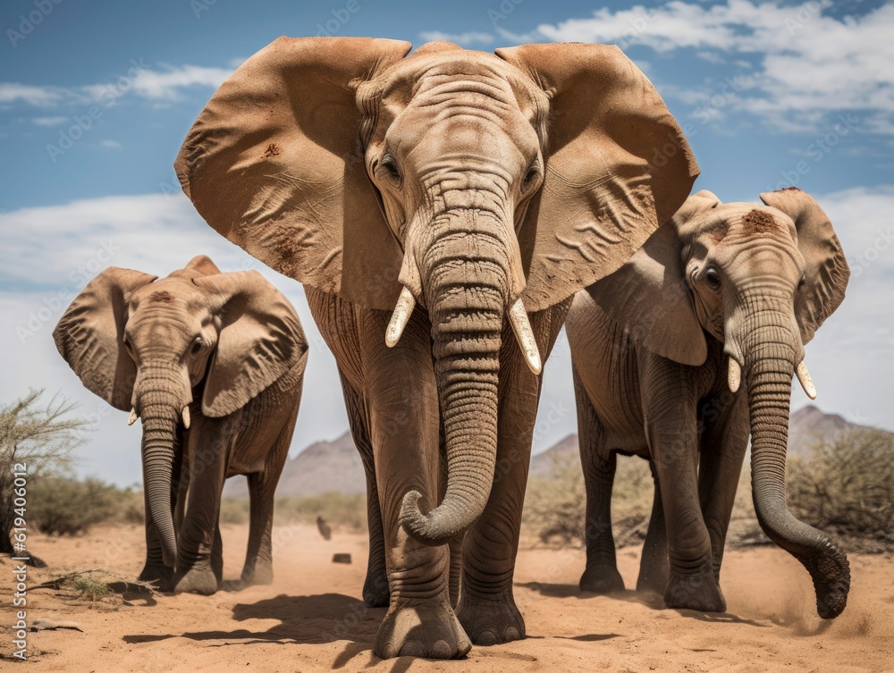 AI generated illustration of African elephants walking side by side ...