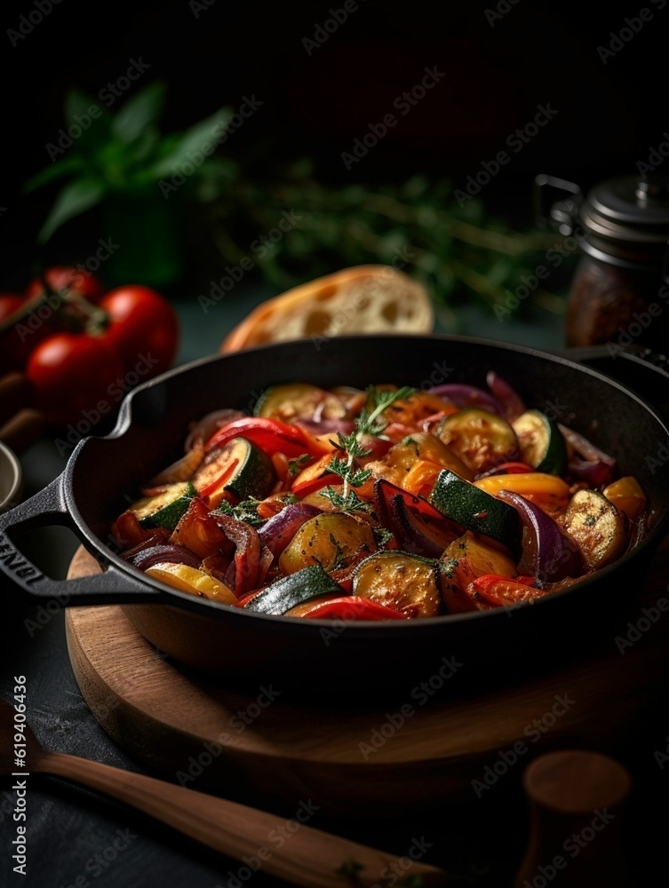 AI generated illustration of A black pan, overflowing with freshly ...