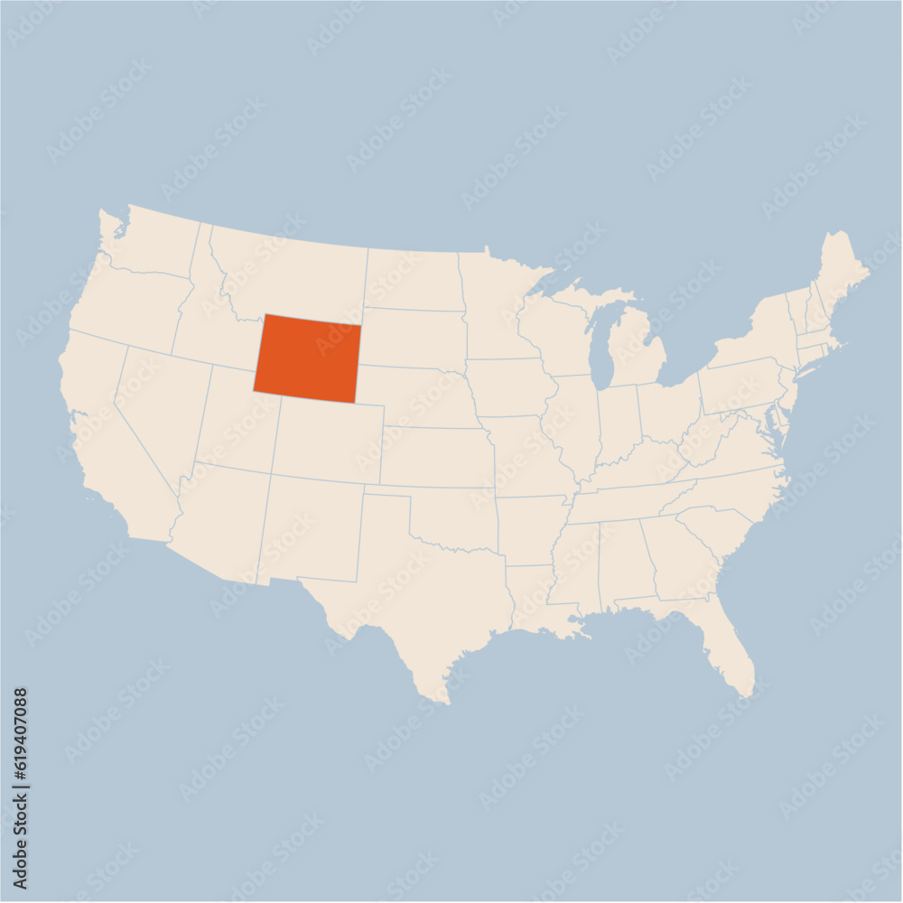 Vector map of the state of Wyoming highlighted highlighted in pastel ... Vector map of the state of Wyoming highlighted highlighted in pastel ...