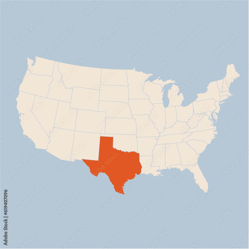 Vector map of the state of Texas highlighted highlighted in pastel ...