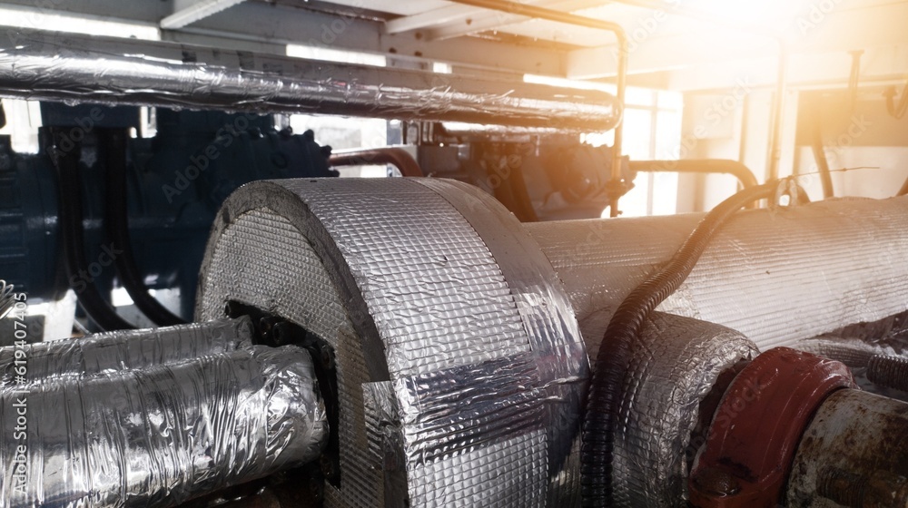 Evaporator pipe line on a chiller machine wrapped with an air damper ...