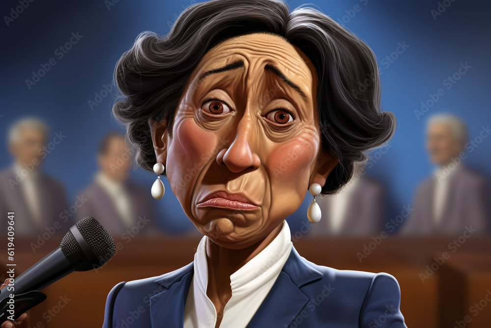 Caricature of a politician type figure, mature woman, cartoon, blurry ...