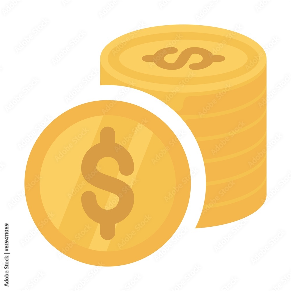 Stack of golden dollar coins isolated on white background. Vector ...