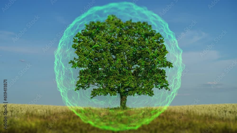 Nature technology and environment concept. Tree on digital science ...