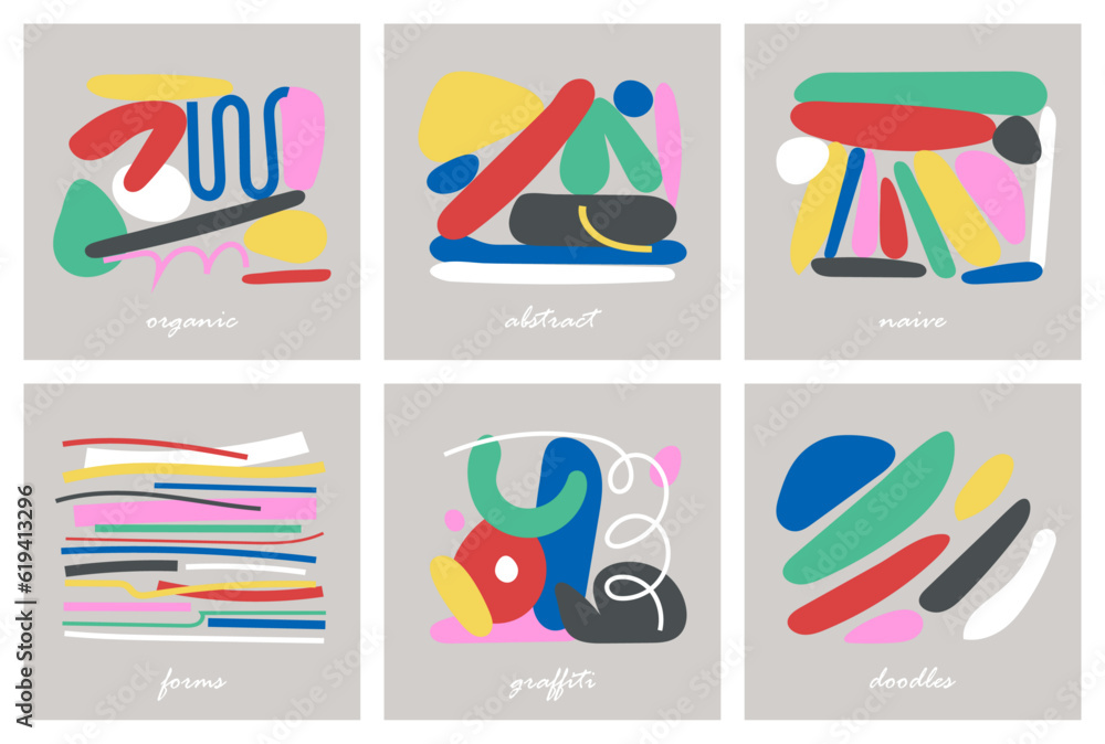 Colorful organic forms. Hand drawn simple shapes. flat vector shapes ...