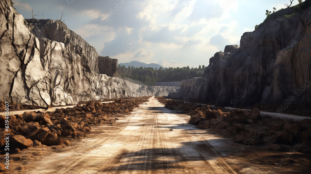 Generative AI : abandoned quarry for stone mining Stock Illustration ...
