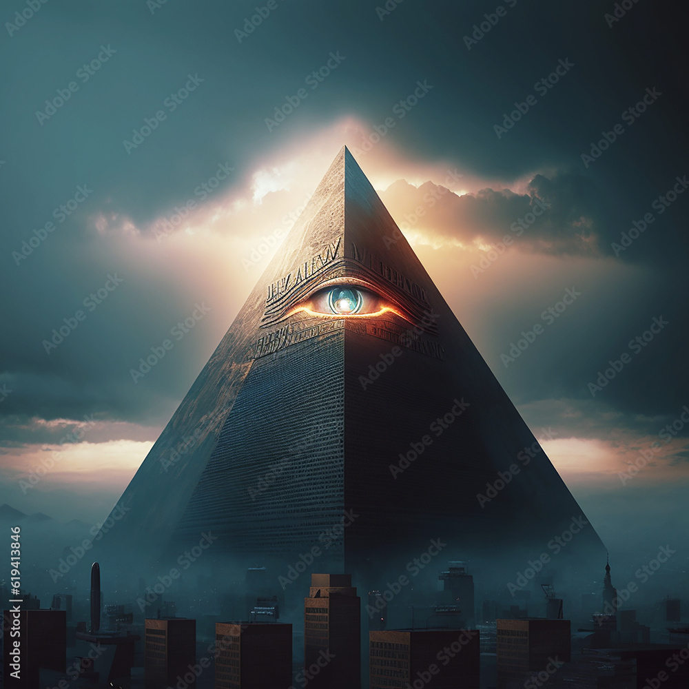 All-seeing eye at the top of the pyramid. The concept of control over ...