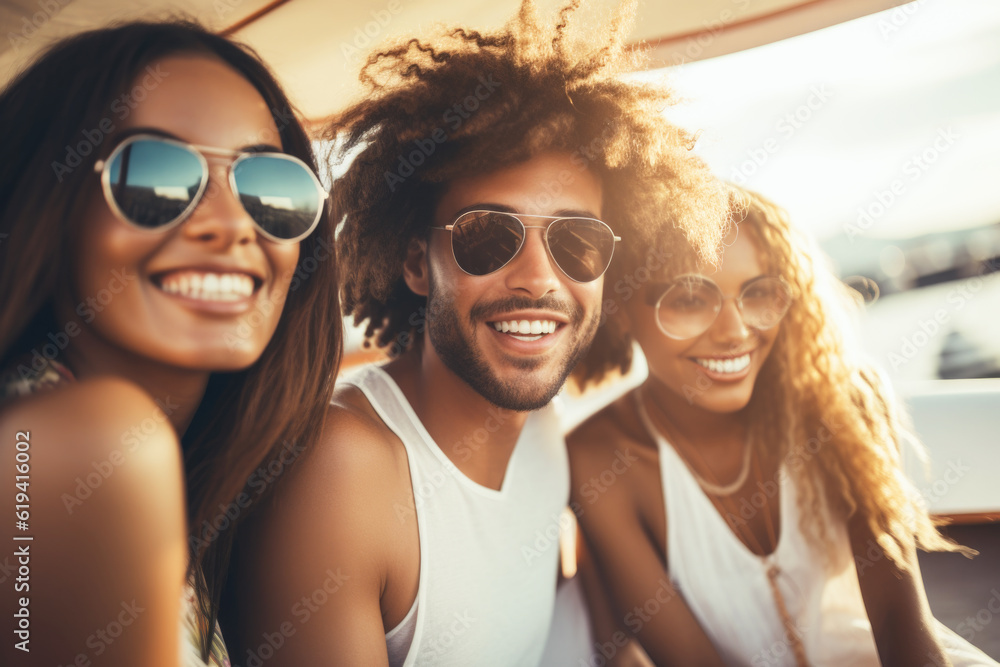 Group of mix race young people having a party on the luxury yacht Stock ...