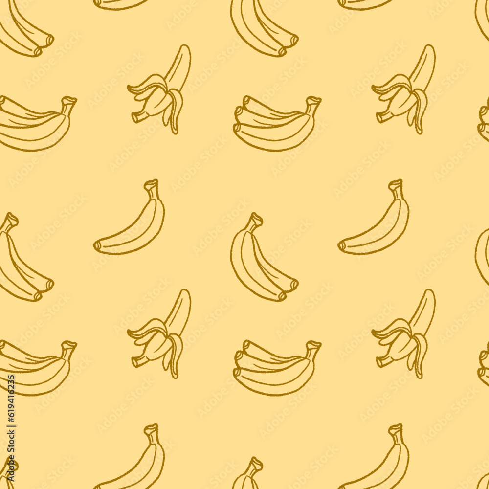 Banana hand drawn repeat printable seamless pattern. Banana fruit ...