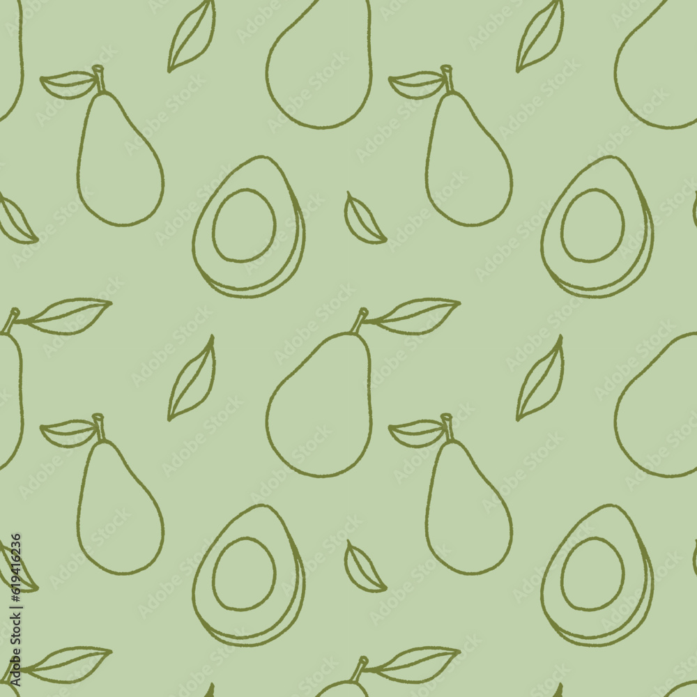 Avocado hand drawn repeat printable seamless pattern. Avocado fruit ...