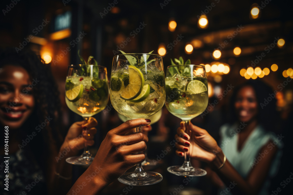 Cheers to Friendship: Multiple Ladies Pointing to Glasses of Alcohol ...